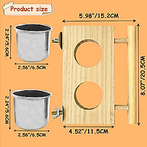 Tfwadmx Bird Food Stainless Steel Cups Wooden Perch Stand Hanging Feeder Bowls Feeding and Watering Supplies for Parakeets Conures Cockatiels Budgie Parrot