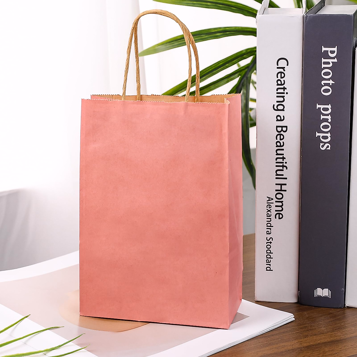 JOHOUSE 32PCS Pink Paper Bags with Handle, Party Favor Bags Gift Bags with Handles for Proposal Girl Birthday Goodie Bags 5.5" x 2.8" x 7.9"