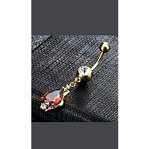 TISHYA JEWELLERS Women's Ruby & Diamond 2.10Ct 14K Yellow Gold Over Sexy Navel Piercing Belly Button Ring