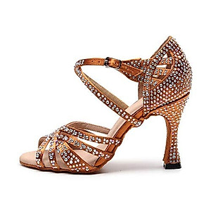 Heeled Sandals for Women Social Dance Shoes,Latin Dance Shoes, Women's Peep Toe Cross Strap Rhinestones Latin Tango Ballroom Modern Dance Shoes Wedding Social Party Sandals