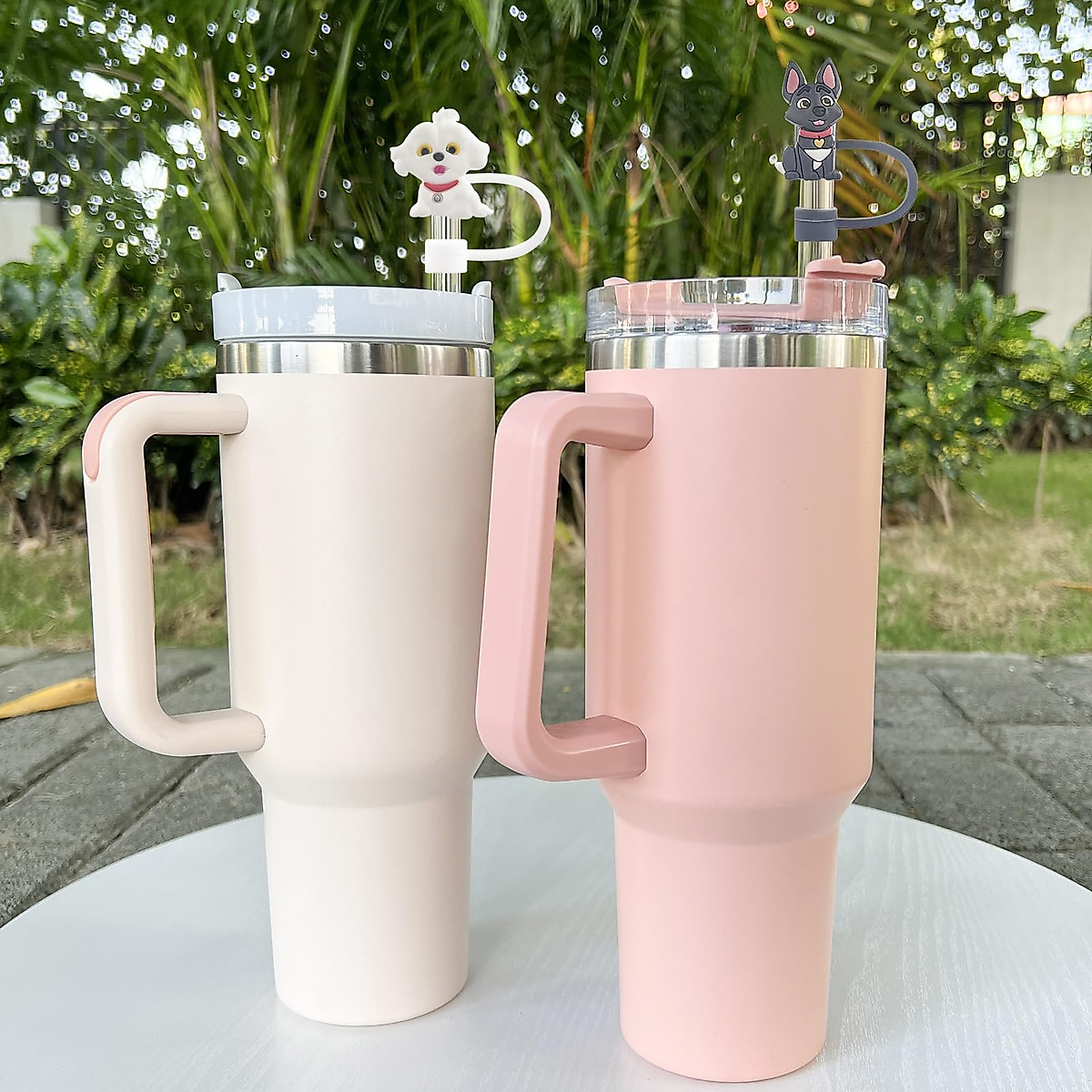 Velaco 5Pcs 0.4in/10mm Diameter Silicone Straw Covers Cap for Stanley 20 30&40 Oz Cup, 5 Different Dog Straw Toppers for Stanley 40 Oz Tumbler with Handle, Dust-Proof Straw Caps for Water Bottle