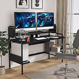 Tribesigns 55 Inch Computer Desk with Hutch, Large Gaming Desk with Monitor Shelf and Storage Shelves, Studio Workstation Desk Studying Writing Table for Home Office (Black)