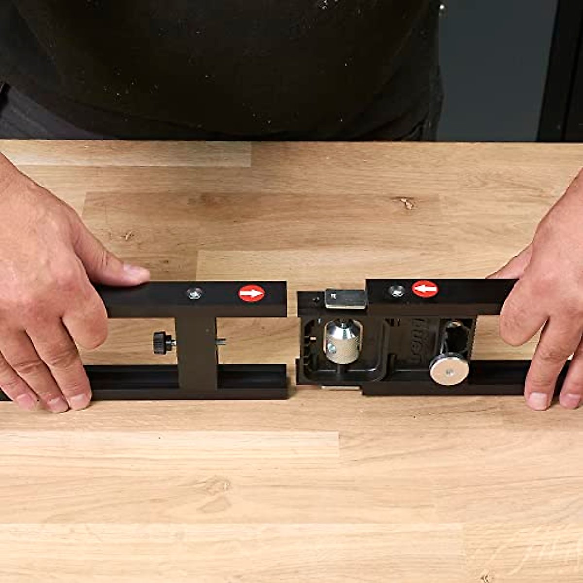 Trend Two-Part Skeleton Hinge Jig with Adjustable Blocks, Robust Carry Case & Guide Bush for Hinge Recess Cutting, Black, H/JIG/C