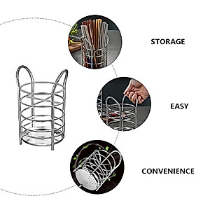 BESTonZON 1pc Stainless for Farmhouse Cutlery Countertop Utensil Rack Organizer Chopstick Holders Stand Round Pot Sponge Pen Black Sink Display Caddy Hanging Steel Cooking Silver