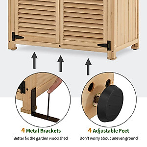 MCombo Outdoor Wooden Storage Cabinet, Garden Tool Shed with Latch, Outside Tools Wood Cabinet with Double Doors for Patio 0808