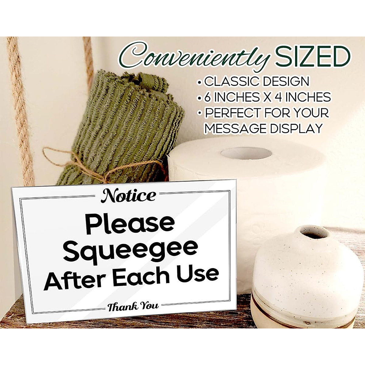 Airbnb Essentials for Hosts Bathroom Signs - 4"x6" Acrylic Sign w/Mounting Tape - Please Squeegee After Each Use Bathroom Sign Rental Home Necessities - Bathroom Door Signs