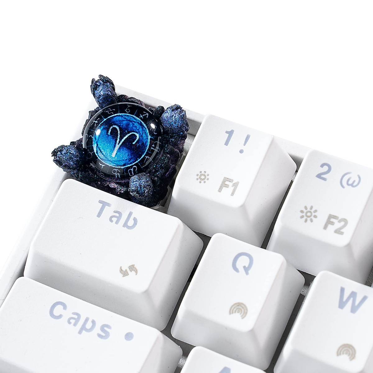 OceanKey Artisan Keycaps for DIY Replacement and Gaming, Handmade Resin Keycaps Blue Aries, Resin Keycaps for Switch Gaming, Cherry MX Mechanical Keyboards (Blue)