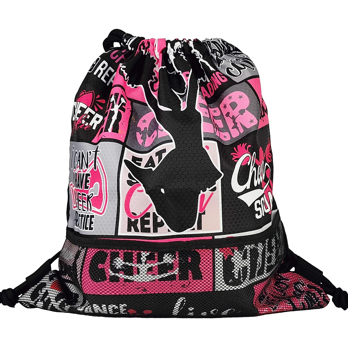 Corxiren Cheer Drawstring Backpack, Drawstring Bag for Cheerleaders, Water Resistant String Bag Large Size with Mesh Pockets, Cheerleading Gifts for Team