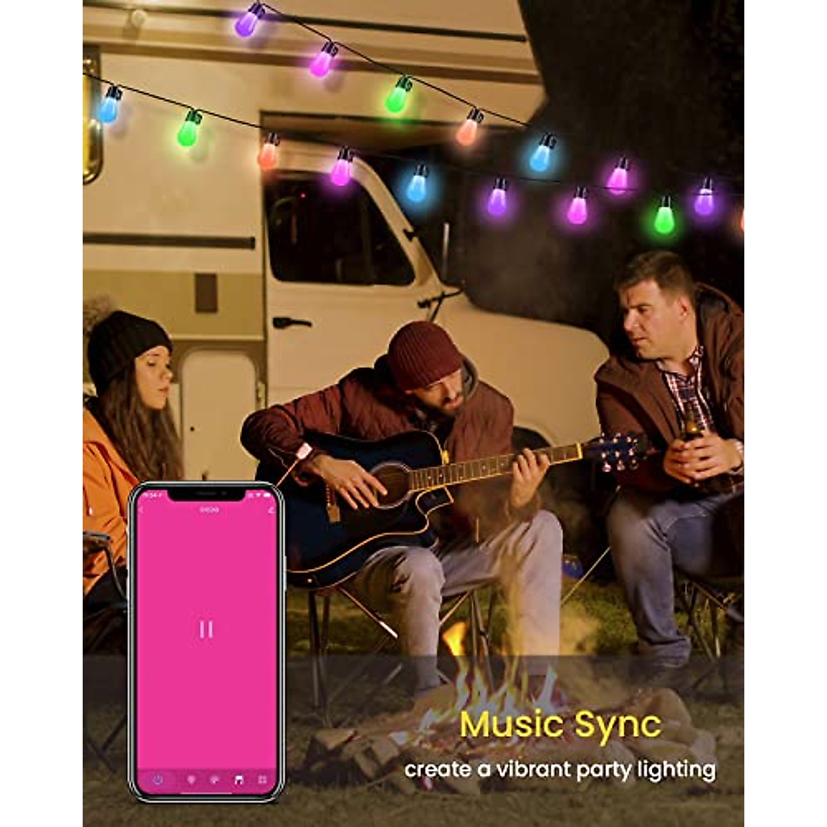 ASAHOM Smart Outdoor String Lights, 45FT Waterproof Dimmable RGB Patio Lights, 15 Shatterproof Multi-Color LED Bulbs, Voice & WiFi APP Control Lights, 30 Scene Modes, Connectable for Party Backyard