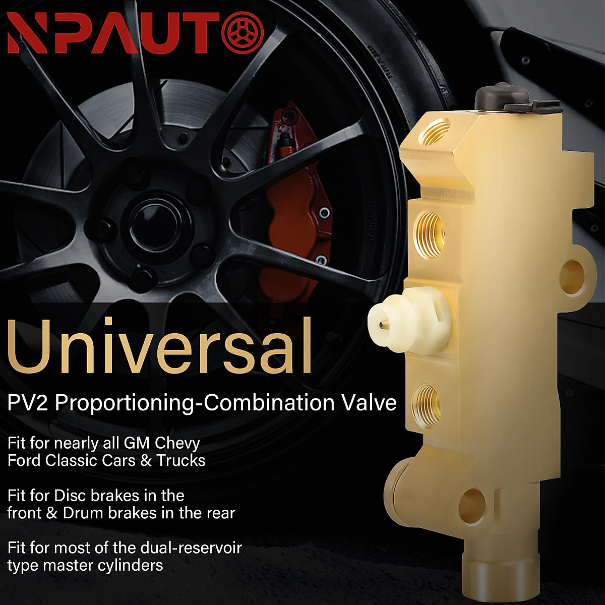 PV2 Brake Proportioning Valve Disc/Drum, Disc Front Drum Rear Brake, Brass 172-1353 PV71 Combination Valve Fit for GM Ford Chevy Street Rod Classic Car & Truck