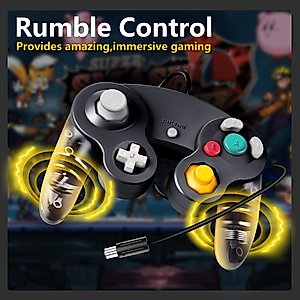 FIOTOK Gamecube Controller, Classic Wired Controller for Wii Nintendo Gamecube - Enhanced- 4 Pack （Black&Black&Pink&Purple）