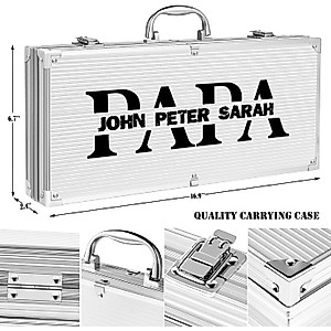 Personalized 34pc BBQ Grill Accessories Set with Thermometer - Father's Day Gift - Personalized Heavy Duty Stainless Steel Grill Set in Case - House Warming Gift