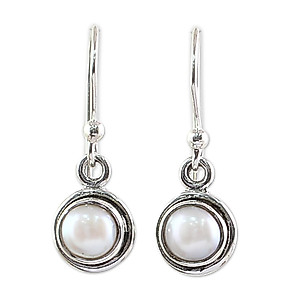 NOVICA Artisan Handmade Cultured Pearl Dangle Earrings Sterling Silver from India [1.5 in L x 0.4 in W] ' Purest Love'