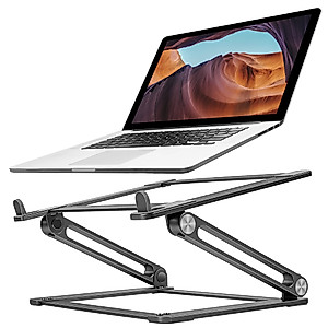 Laptop Stand Holder Adjustable Height, LOTEYIKE Aluminum Portable Laptop Riser for Desk with Foldable Hook, Multi-Angle Computer Stand for Laptop Compatible for MacBook Air/Pro, 10-17" Notebooks, Grey