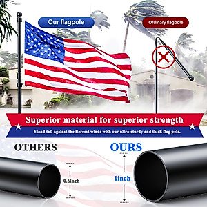 ESTTOP 5 FT Flag Pole, Tangle Free Spinning Stainless Steel Weather Resistant Rustproof Flagpole for 3x5 USA Flag Sports Fan Outdoor Flags 1" Dia Flag Poles for Outside House, Wall-Mounted (Black)