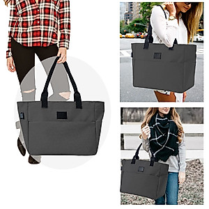 Tote Bag for Women Large Work Bags Laptop 15.6-17 Inch Handbag Purse Book Bag with Zipper for Nurse Teacher School, Blackgrey