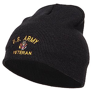 e4Hats.com US Army Veteran Military Embroidered Short Beanie - Black OSFM