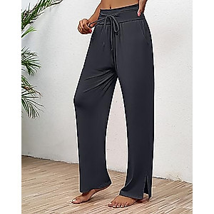 Neer 3 Pack Women's Lounge Pants Wide Leg Yoga Sweatpants with Pockets High Waisted Drawstring Lounge Loose Workout Jogger(Black, Dark Gray, Pink, X-Large)