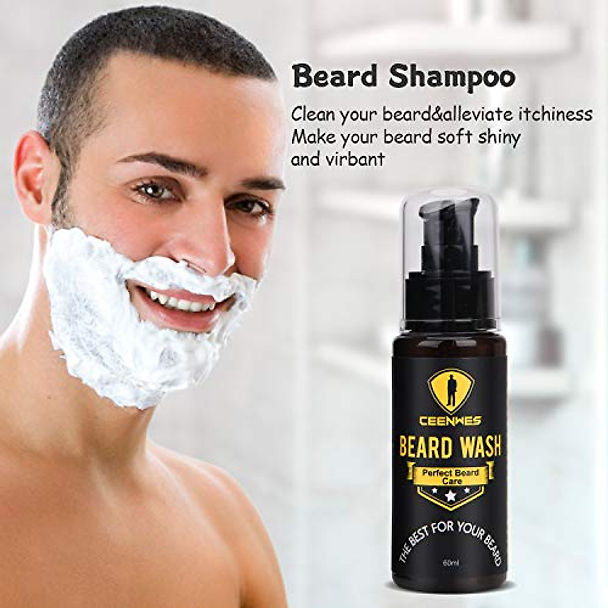 Ceenwes Upgraded Beard Grooming Kit with Beard Conditioner ,Beard Oil, Beard Brush, Beard Comb, Beard Balm, Beard Shampoo, Beard & Mustache Scissors Storage Bag, Beard Growth & Trimming Kit for Men Care Perfect Christmas Gifts for Dad/Boyfriend