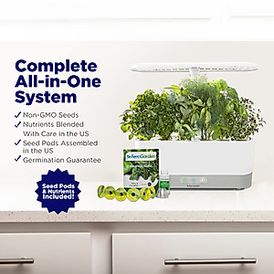 AeroGarden Harvest Slim Indoor Garden Hydroponic System with LED Grow Light and Herb Kit, Holds Up to 6 Pods, White