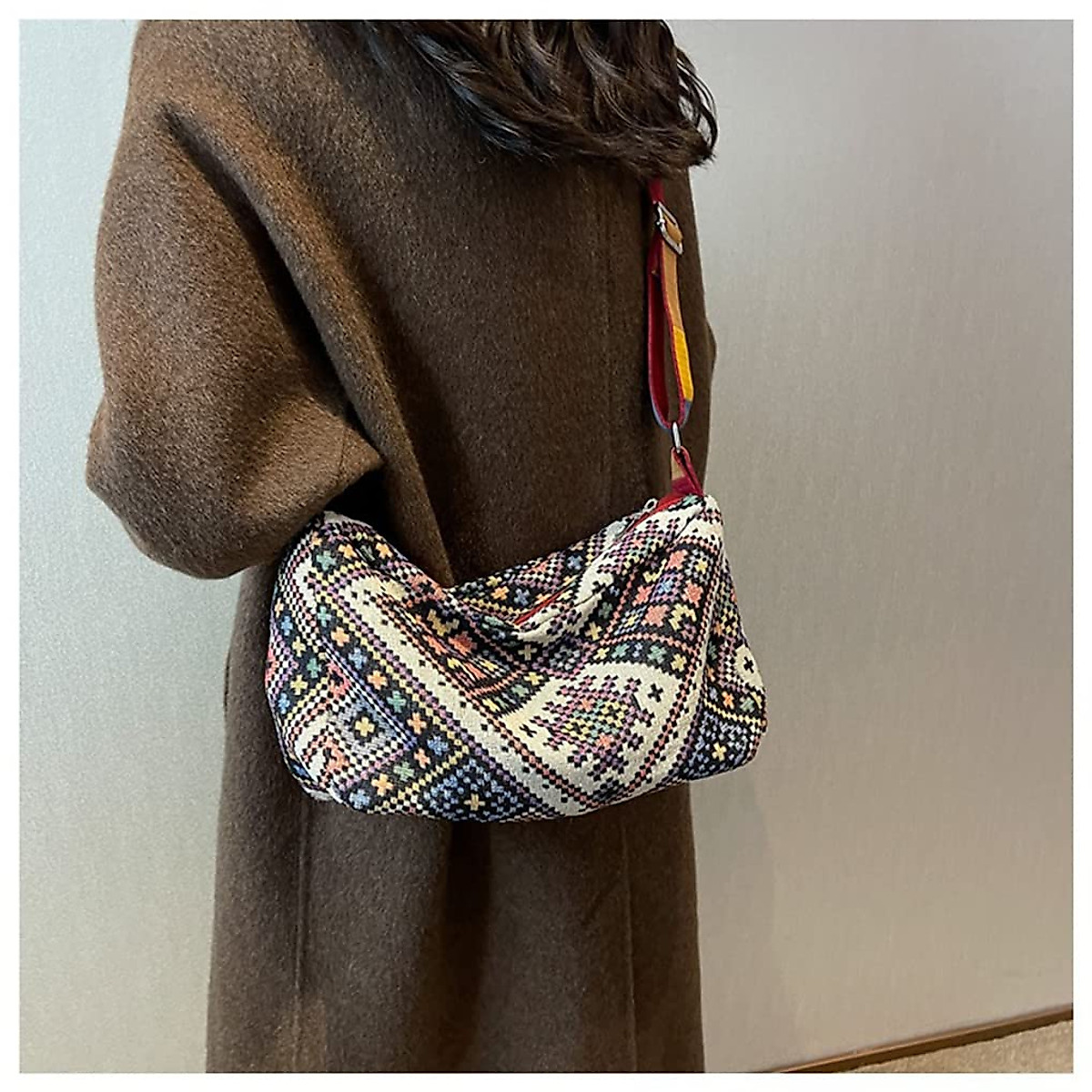 Tekzitfuir Women's Casual Ethnic Hobo Crossbody Bag National Canvas Shoulder Bag Handbag Purse Satchel Bag for Women