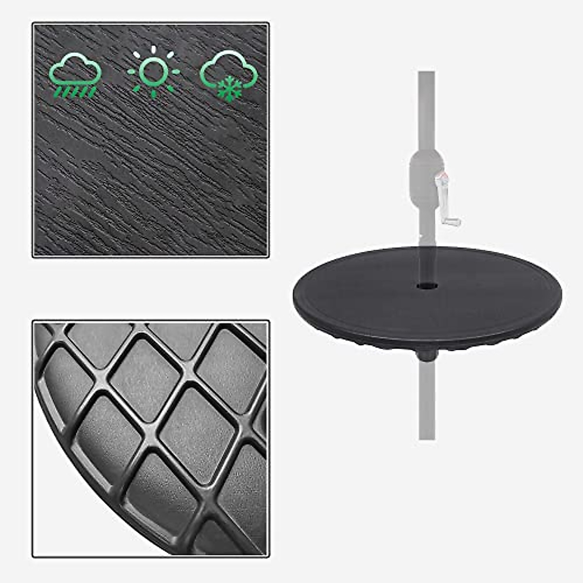 Zaquak 20" Patio Umbrella Table Tray,Outdoor Adjustable Umbrella Table with Umbrella Hole,Portable Round Table Top for Beach Patio Garden Swimming Pool,Black