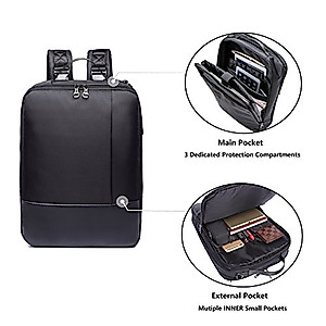 ZIXER Convertible Slim Professional Backpack Briefcase 3 in 1 Water Resistant Multifunctional Business Professional and College School Student Backpack Daypack Fits 15.6'' Laptop and Tablet (Black)