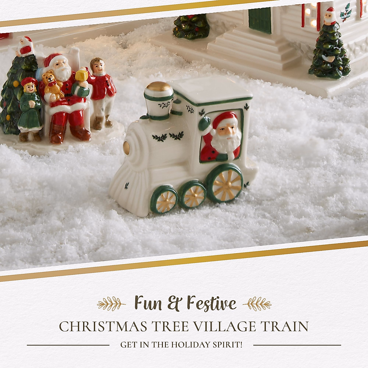 Spode Christmas Tree Miniature Christmas Village Figural Decoration, Snowy Christmas Village Set, Ceramic Holiday Decor - Festive Holiday Decorations for Indoor Display (Train)