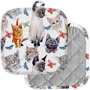 [Pack of 2] Pot Holders for Kitchen, Washable Heat Resistant Pot Holders, Hot Pads, Trivet for Cooking and Baking ( Cat Wild Animal Watercolor )