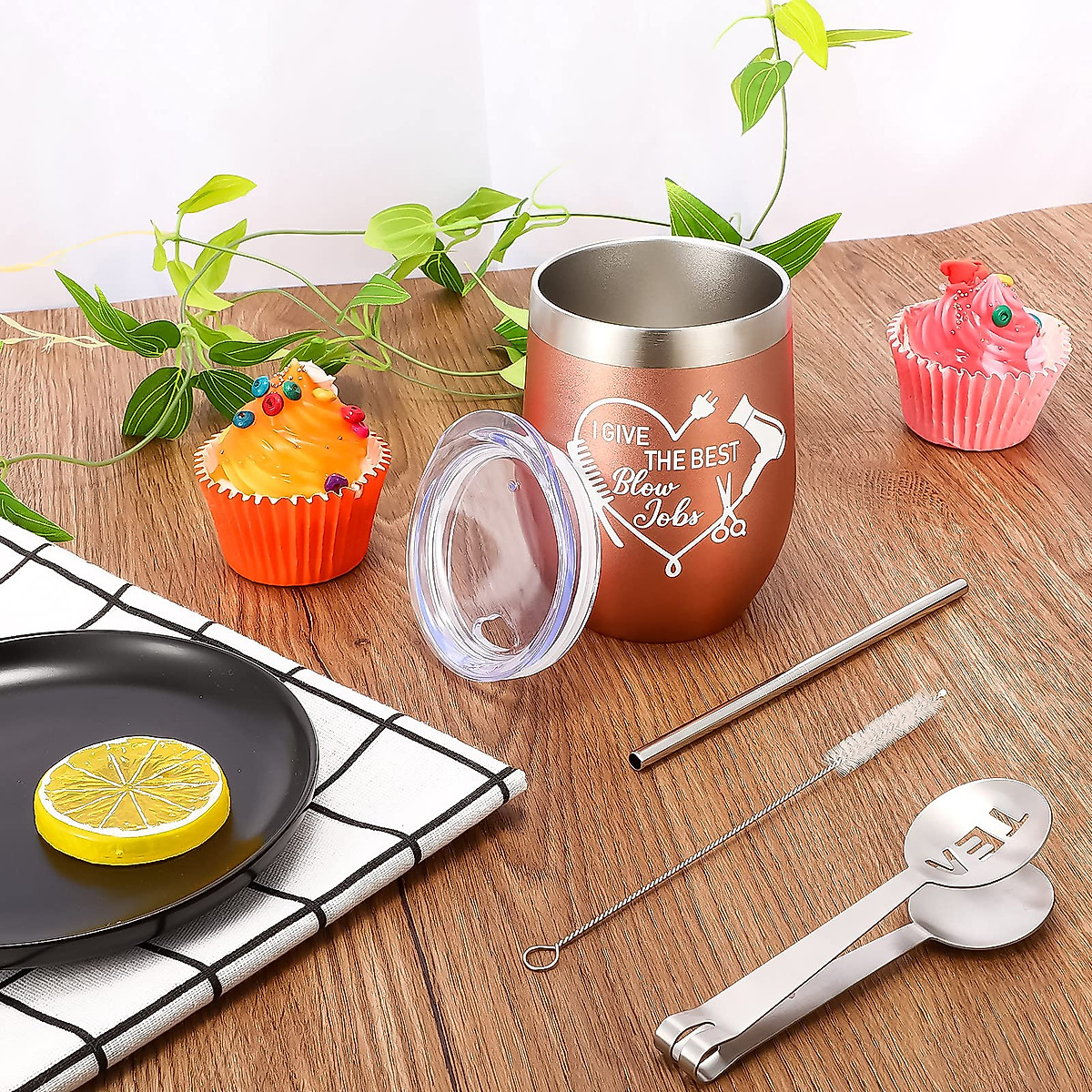 I Give the Best Jobs Wine Tumbler, Hairdresser Barber Unique Cosmetology Hairstylist Funny Gift for Women Sisters Friend Rose Gold Stainless Steel Wine Tumbler with Lid Straw 12 oz