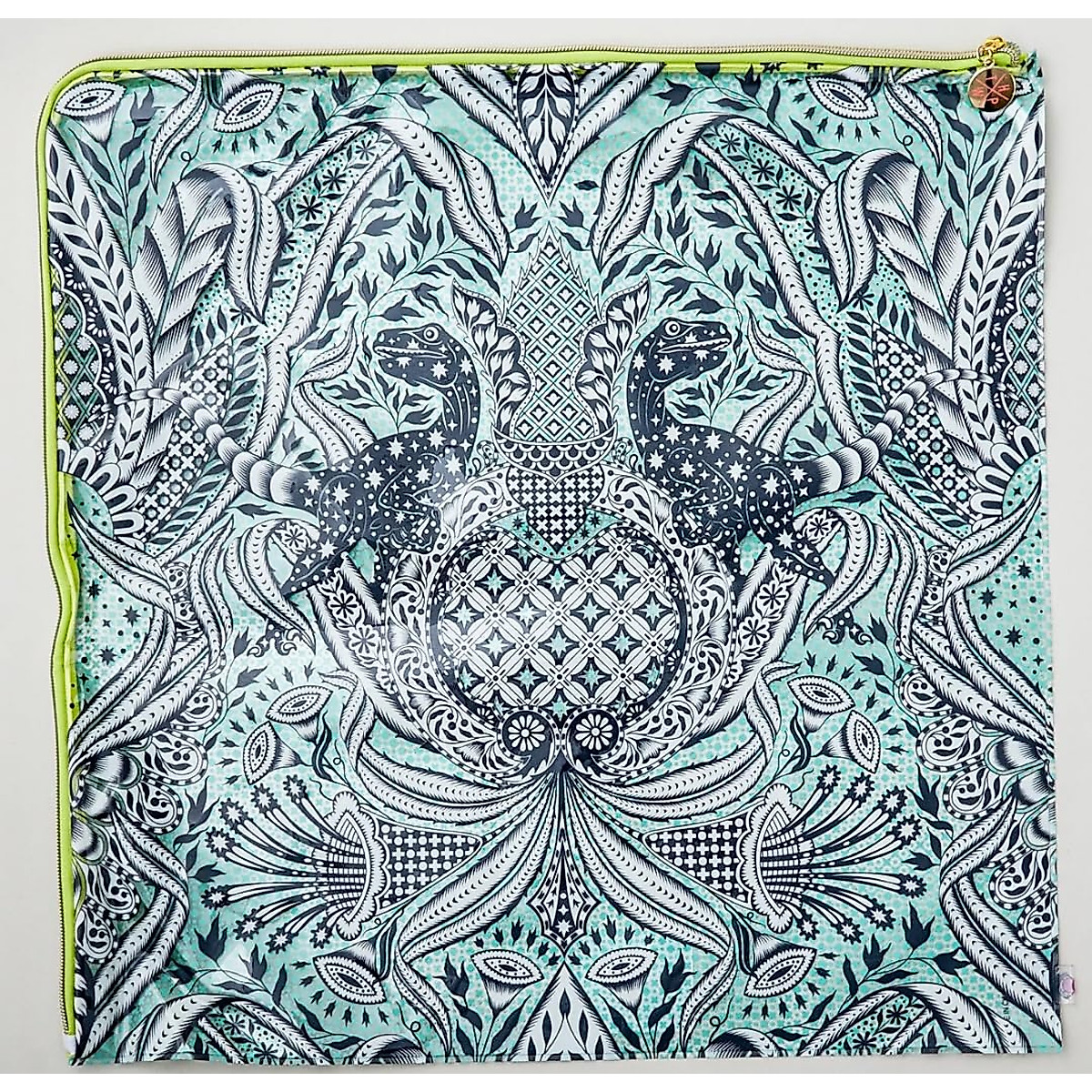 Tula Pink Gift Rapt Clear Plastic Corner Zipper Project Bag, XL 20 x 20 inches, with Raptor Dinosaur Design for Sewing, Quilting or other Storage Use, Green/clear