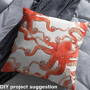 Octopus Decorative Fabric by The Yard Red Orange Marine Life Indoor Outdoor Upholstery Fabric Wild Ocean Animal Fabric for Quilting Sewing Arts DIY Craft,1 Yard