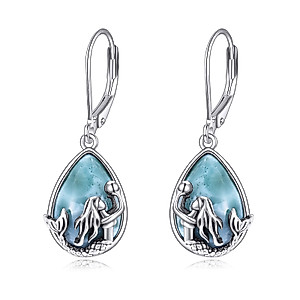 POPLYKE Larimar Mermaid Ocean Earrings for Women Sterling Silver Dangle Drop Earrings Jewelry Mermaid Lover Birthday Gifts