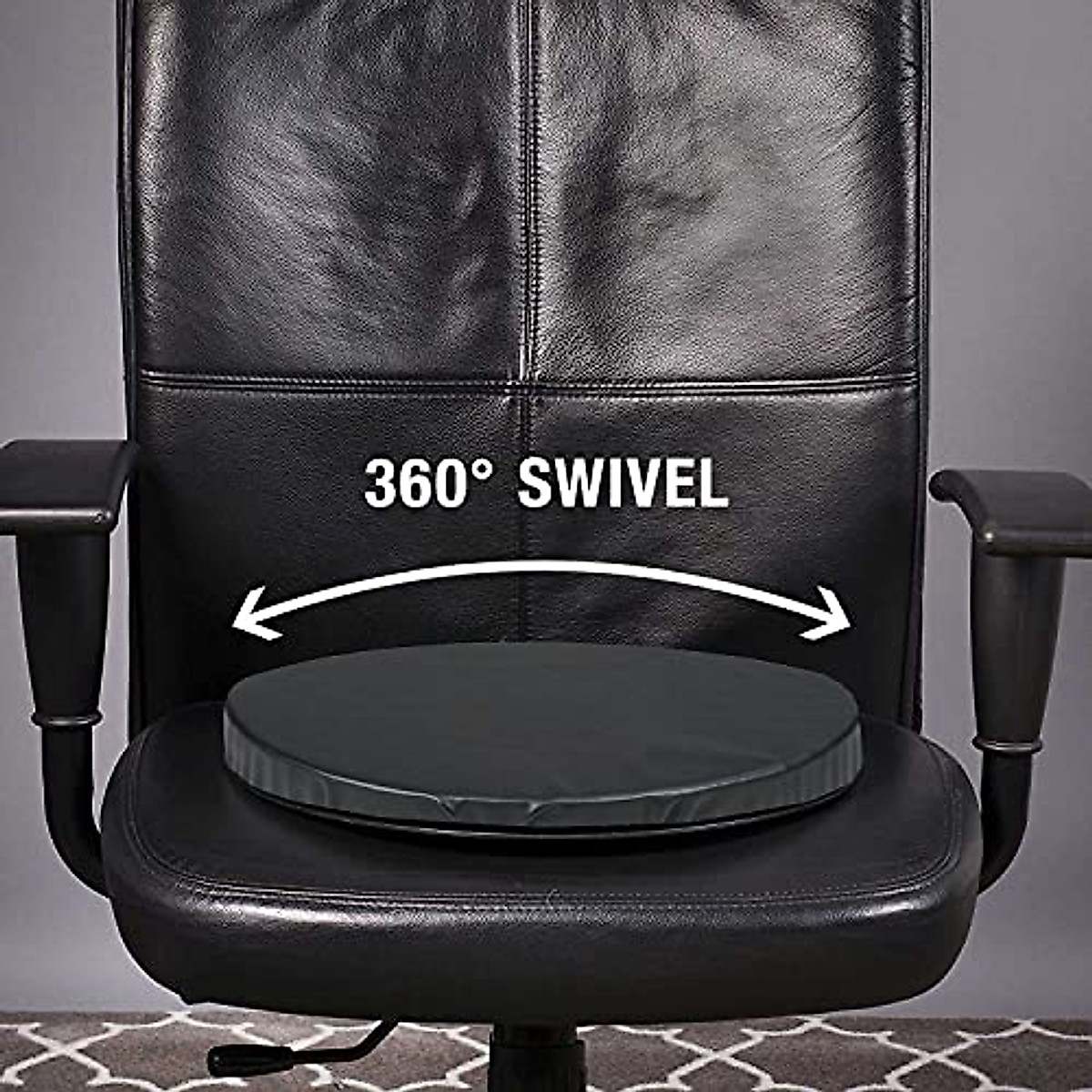 HealthSmart 360 Degree Swivel Seat Cushion, Chair Assist for Elderly, Swivel Seat Cushion for Car, Twisting Disc, Black Leather, 15 Inches in Diameter