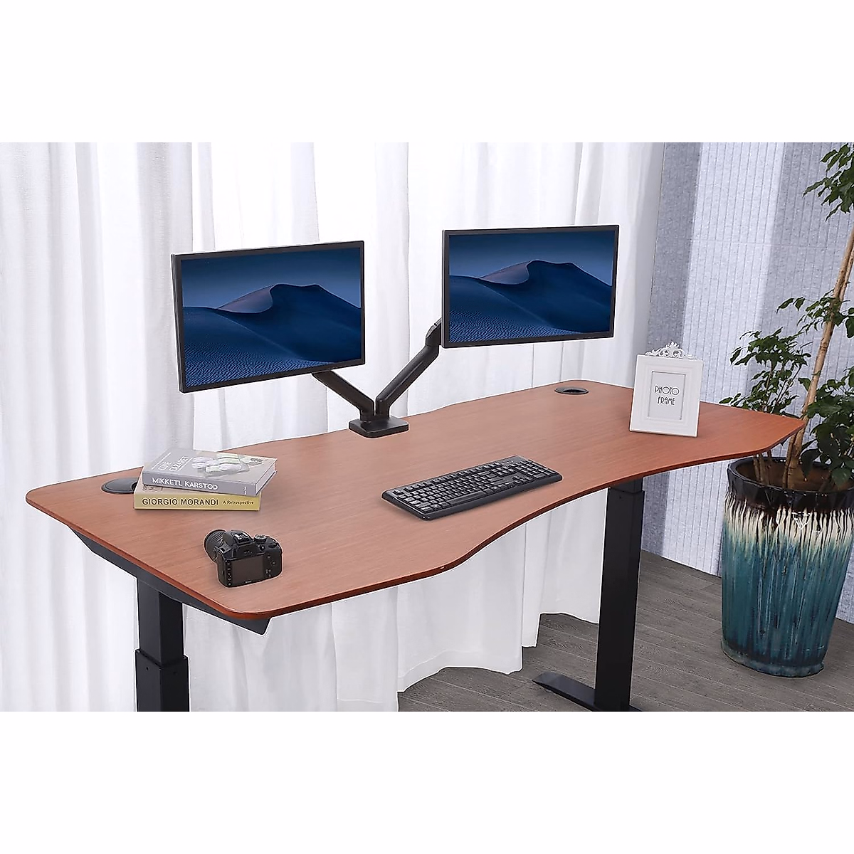 ApexDesk Elite Pro Series 60" x 27" Electric Height Adjustable Stand up Desk, Sit Stand Home Office Desk, Computer Desk - Curved Bamboo