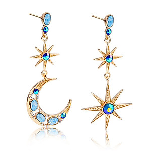 Moon Earrings for Women, Crescent Moon Star Dangle Earrings for Womens, Sun Moon Stars Drop Earrings Hypoallergenic, Sun and Moon Earrings, Cute Moon Jewelry -s Funny Earrings