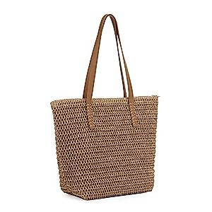 SUKUTU Women Summer Straw Bag Large Capacity Beach Tote Handbag Handmade Woven Vacation Shoulder Bag Purse