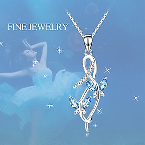 AOBOCO Sterling Silver Infinity Butterfly Pendant Necklace with Simulated Aquamarine Blue Crystals, Anniversary Birthday Jewelry Gifts for Women