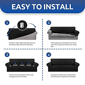 KEKUOU Stretch Sofa Cover Slipcover ，Couch Covers for 3 Cushion Couch Sofa pet Friendly (79"-94") Furniture Protector Sofa with Elastic Bottom for Kids,Dog, Jacquard Small Checked(Large,Black)