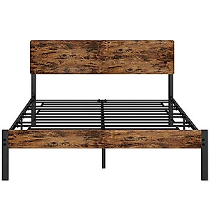 LIKIMIO Queen Bed Frame with Headboard, Strong Steel Slat Support, Tool-Free Assembly, Underbed Storage Space, No Box Spring Needed