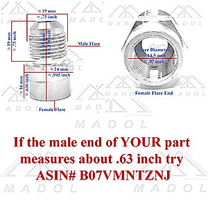 1/2 Male Flare x 3/8 Female Flare Brass Reducer coupling [661-FA0806] to adapt 1/2" application to 3/8 inch Natural Gas Grill Hose Connect Propane Assembly-3/8 Female Flare Thread x 1/2 Male Flare