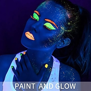 Boobeen Face & Body Paint Neon Fluorescent Glow Water Based Face Painting Kit UV Glow Water Activated Body Paint, in Dark Party Supplies, Set of 6 Tubes