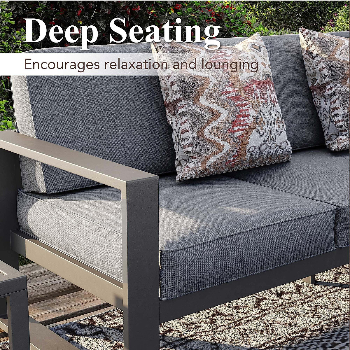 Green4ever Aluminum Patio Furniture Sofa, All-Weather Modern Metal Outdoor 3-Seat Couch with Removable, Water-Resistant Cushions for Backyard Garden (Gray)