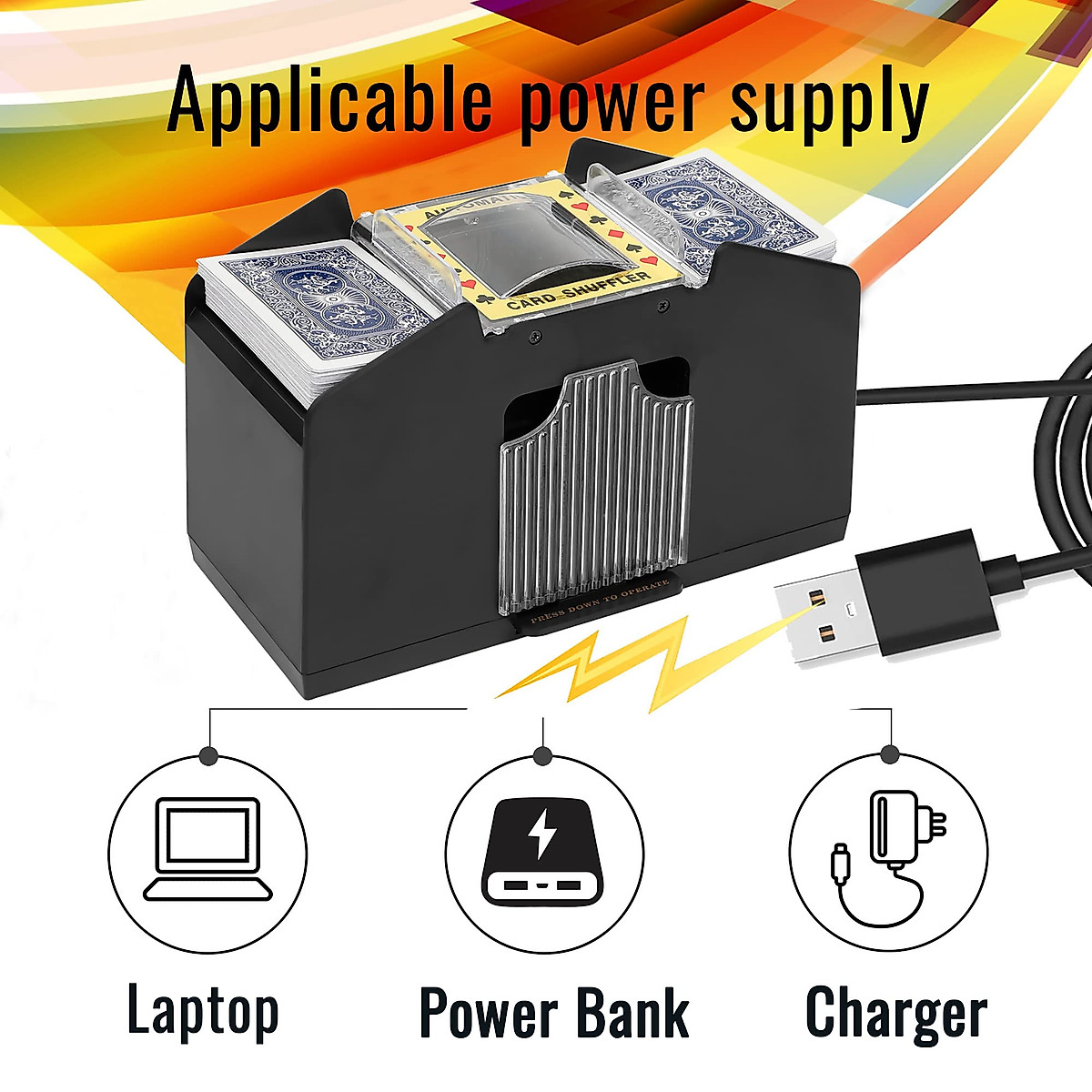 AOPER Automatic Card Shuffler - Electronic Casino Poker Card Shuffling Machine - Battery Operated Plastic Cards Mixer - 4 Deck Playing Cards for Home & Party - 2M USB Line