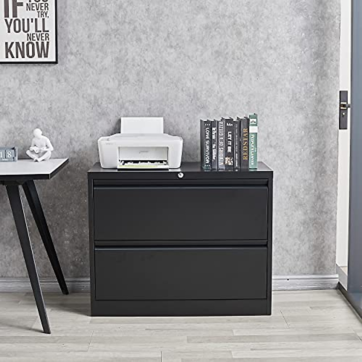 Reemoon Metal Lateral File Cabinet with Lock, 2 Drawer File Cabinet for Legal and Letter Size, Steel Filing Storage Cabinet for Home and Office, Assembly Required, Black