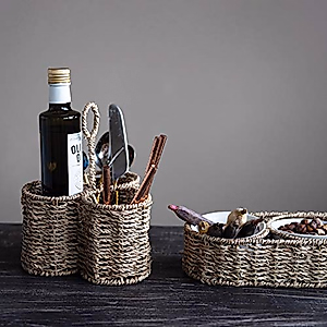 Creative Co-Op Woven Seagrass Caddy with 3 Sections Basket, Natural