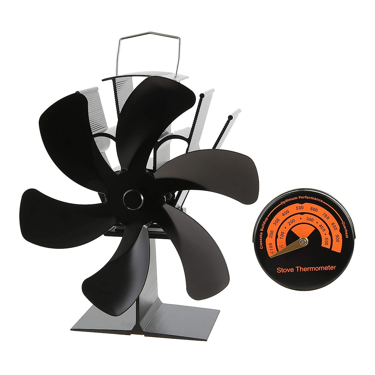 gohantee 6-Blades Fireplace Fan, Heat Powered Stove Fan with Thermometer for The top of Wood Stove, Silent Motors Stove Fan Circulates Warm Heated Air Eco Stove Fan, for Gas/Pellet/Wood/Log Stoves