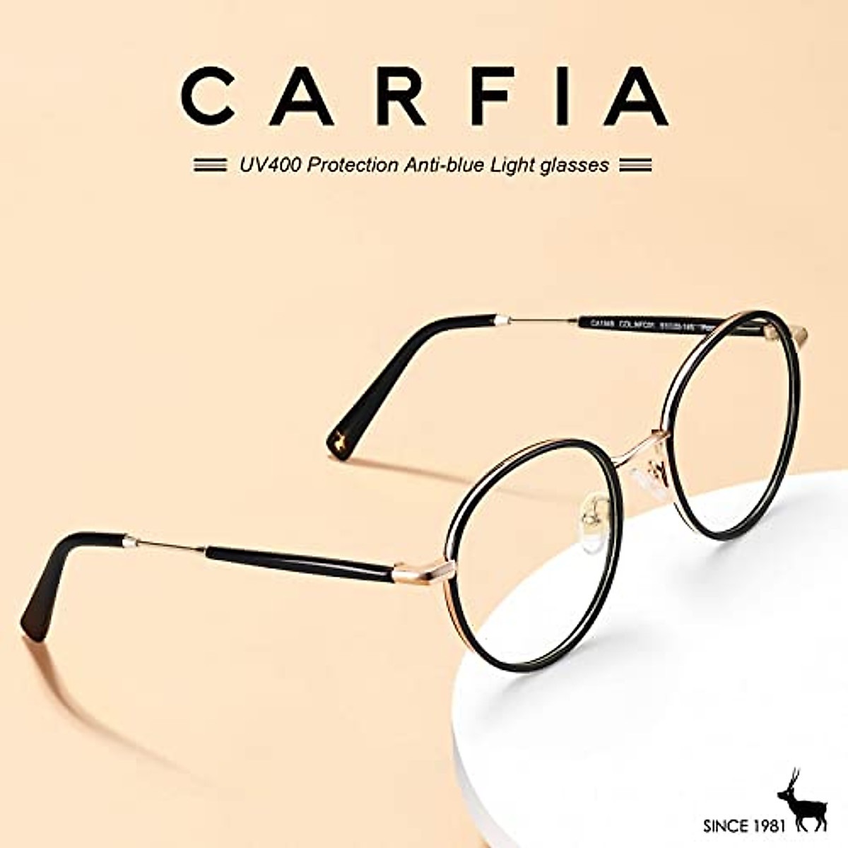 CARFIA Blue Light Glasses for Women Round Frame UV Protection Anti Eyestrain Computer Gaming Glasses