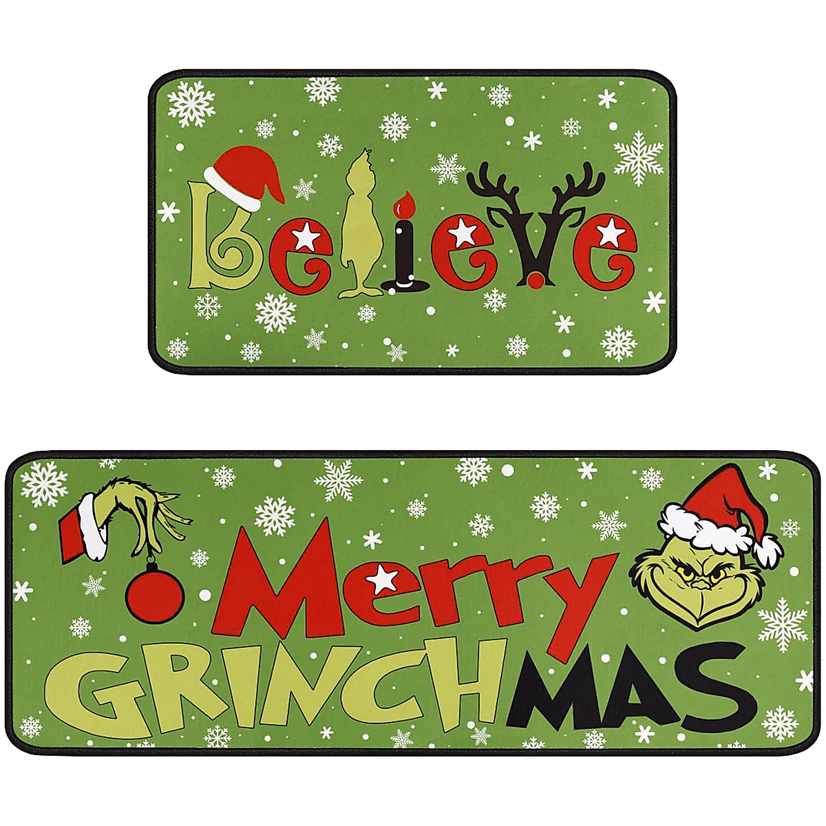 Faptoena Merry Grinchmas Christmas Kitchen Rugs and Mats Set of 2,Christmas Kitchen Decoration,Non Slip Absorbent Kitchen Mat Waterproof Runner Rug for Laundry Room and Sink