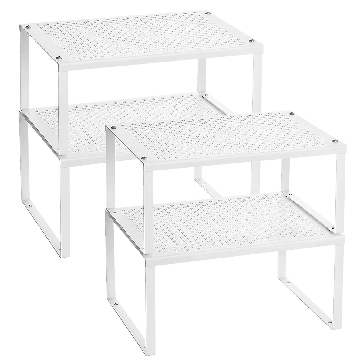 MOOACE Cabinet Shelf Organizers Set of 4, Kitchen Cabinet and Counter Shelves, Kitchen Storage Shelves Expandable Stackable, White